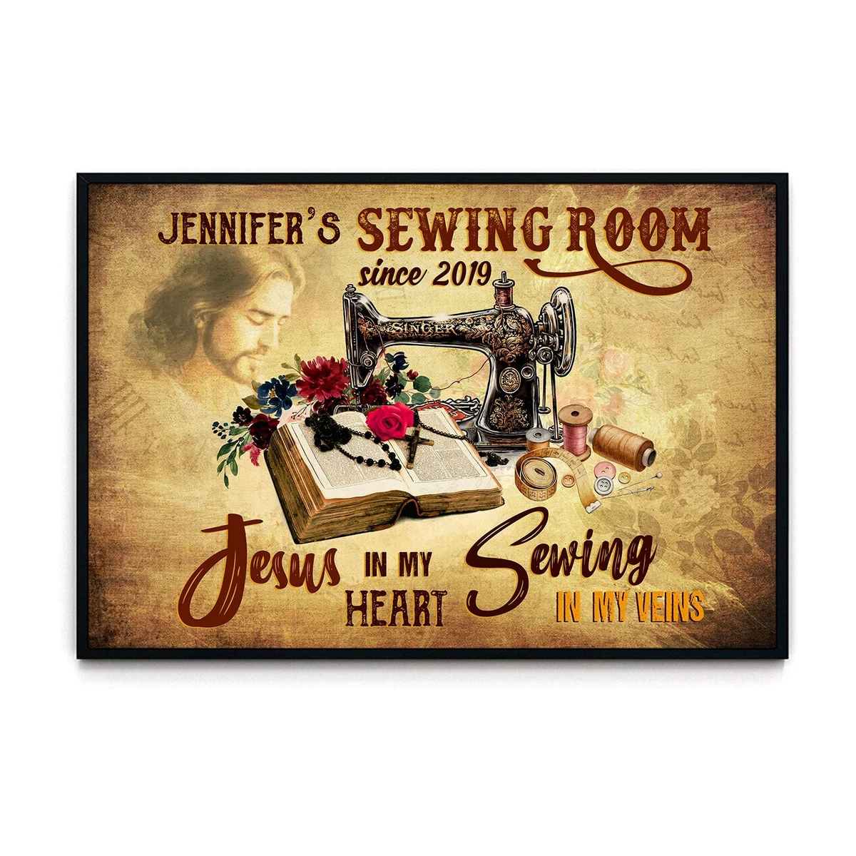 Poster Sewing Room Jesus In My Heart Sewing In My Veins , _3354 Wall ...