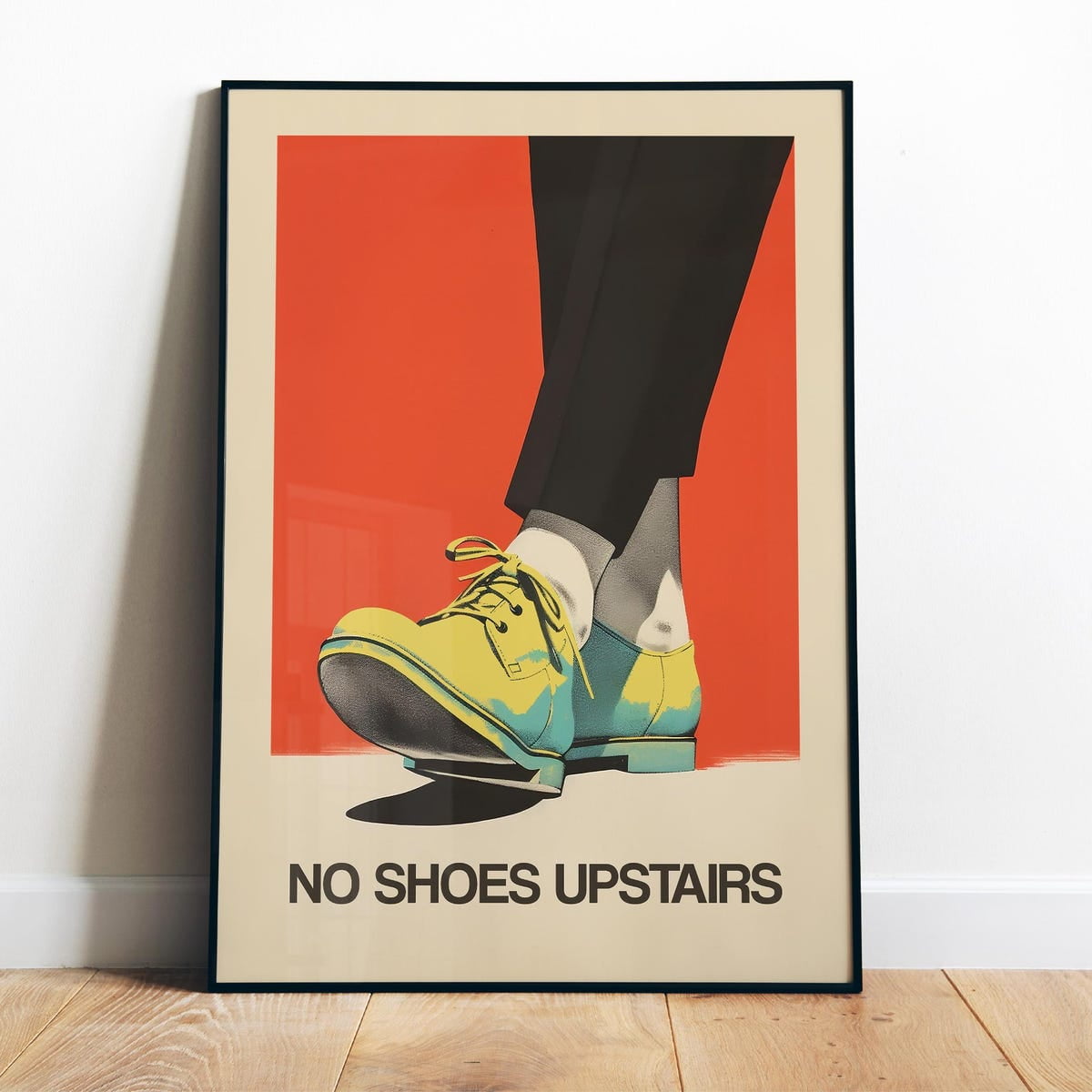 Poster No Shoes Upstairs Printable Funny Entryway Wall Art Retro Print ...