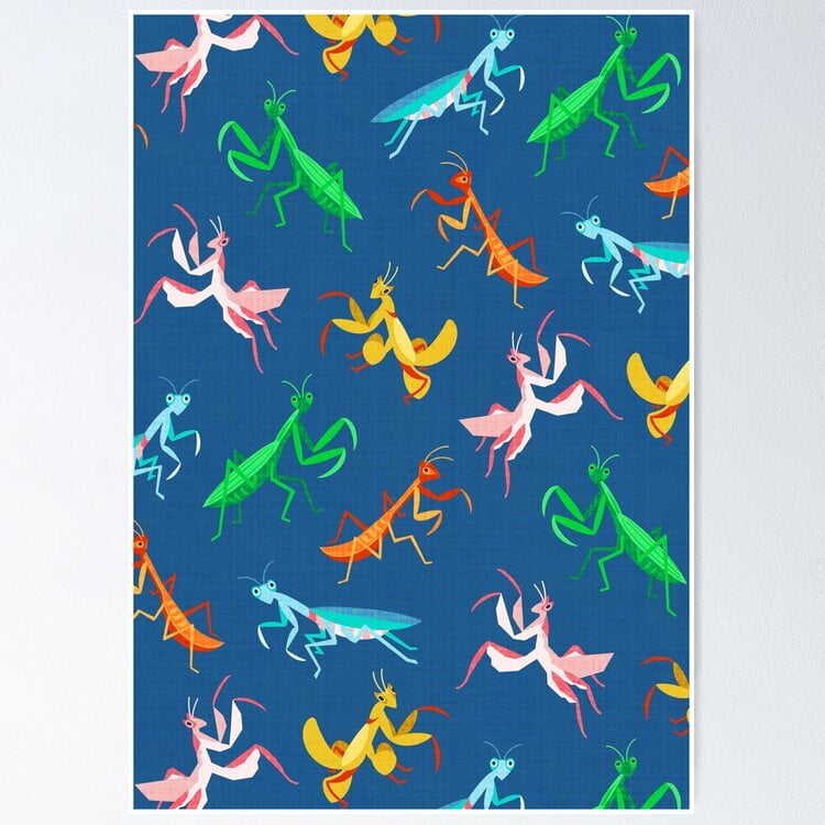 Poster A Simple Assortment Of Praying Mantises - Mid Blue Poster - No ...