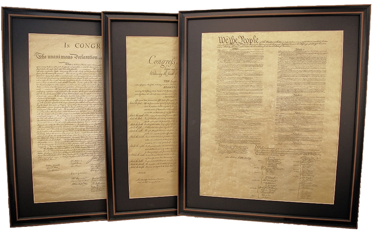 Poster Size Framed Constitution, Declaration of Independence, and Bill ...