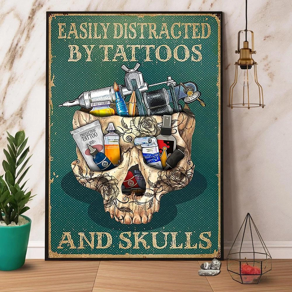 Poster Skull & Tattoo Easilyistracted By Tattoos And Skulls- UNFRAMED ...