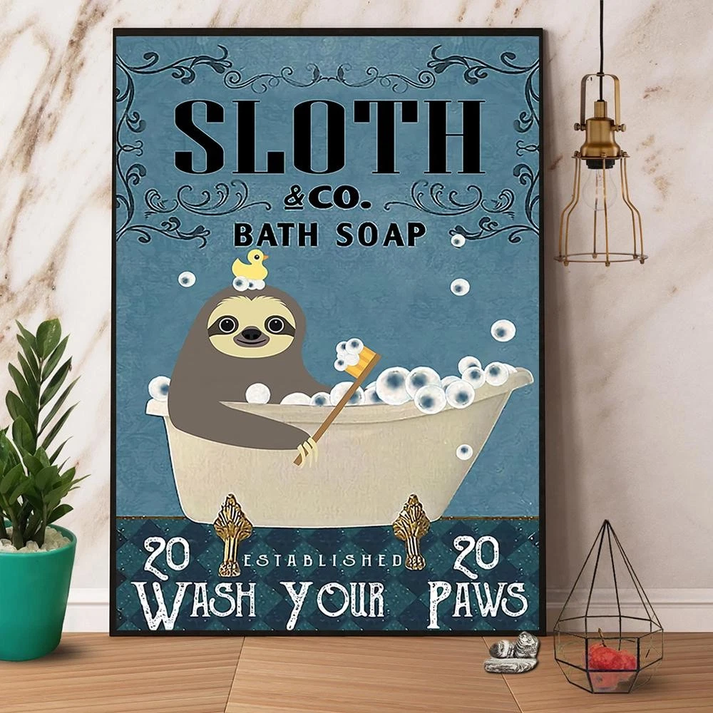 Poster Sloth Bath Soap Wash Your Paws - UNFRAMED Poster Prints, Wall ...