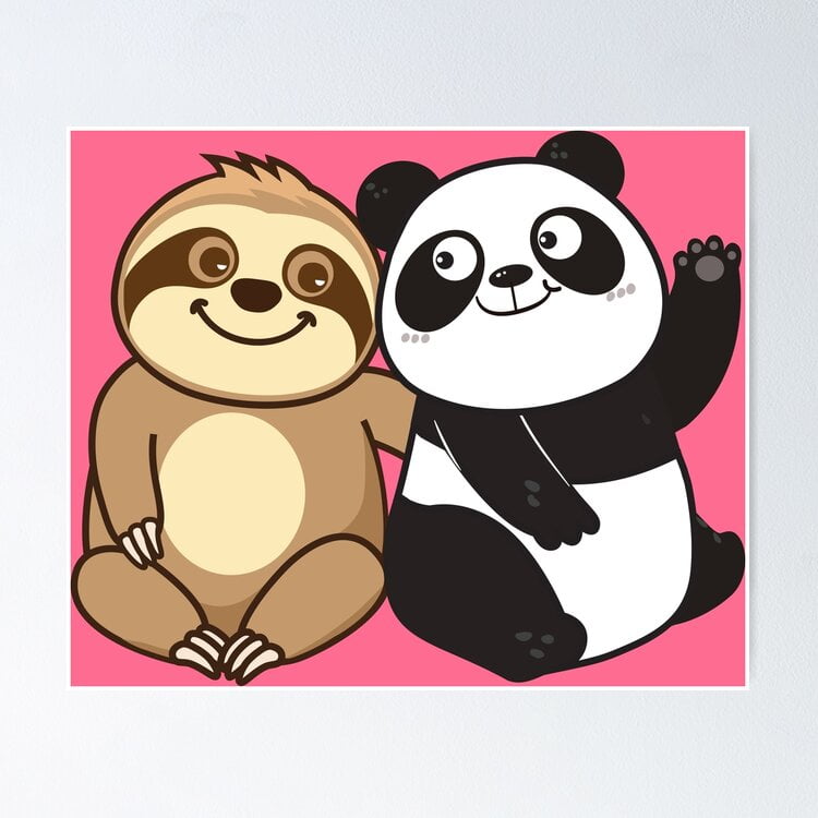 Poster Sloth Panda - No Framed, Vintage Wall Art, Trendy Retro Print ...