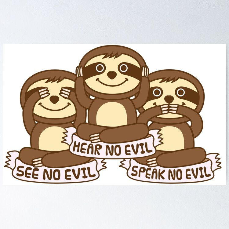 Poster Sloths See Hear Speak No Evil Poster - No Framed, Vintage Wall ...