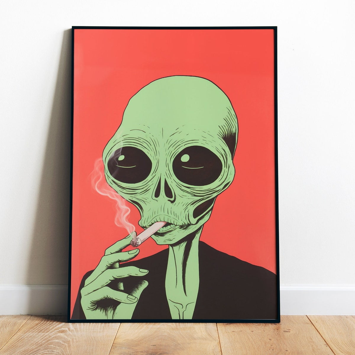 Poster Smoking Alien Print Alien Poster Retro Alien Wall Art Ufo Print ...