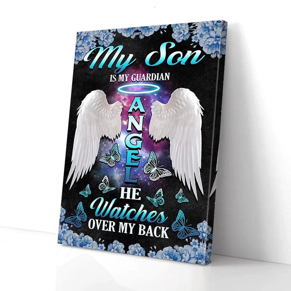 Poster My Son Is My Guardian Angel Wings Butterfly Heaven- UNFRAMED ...