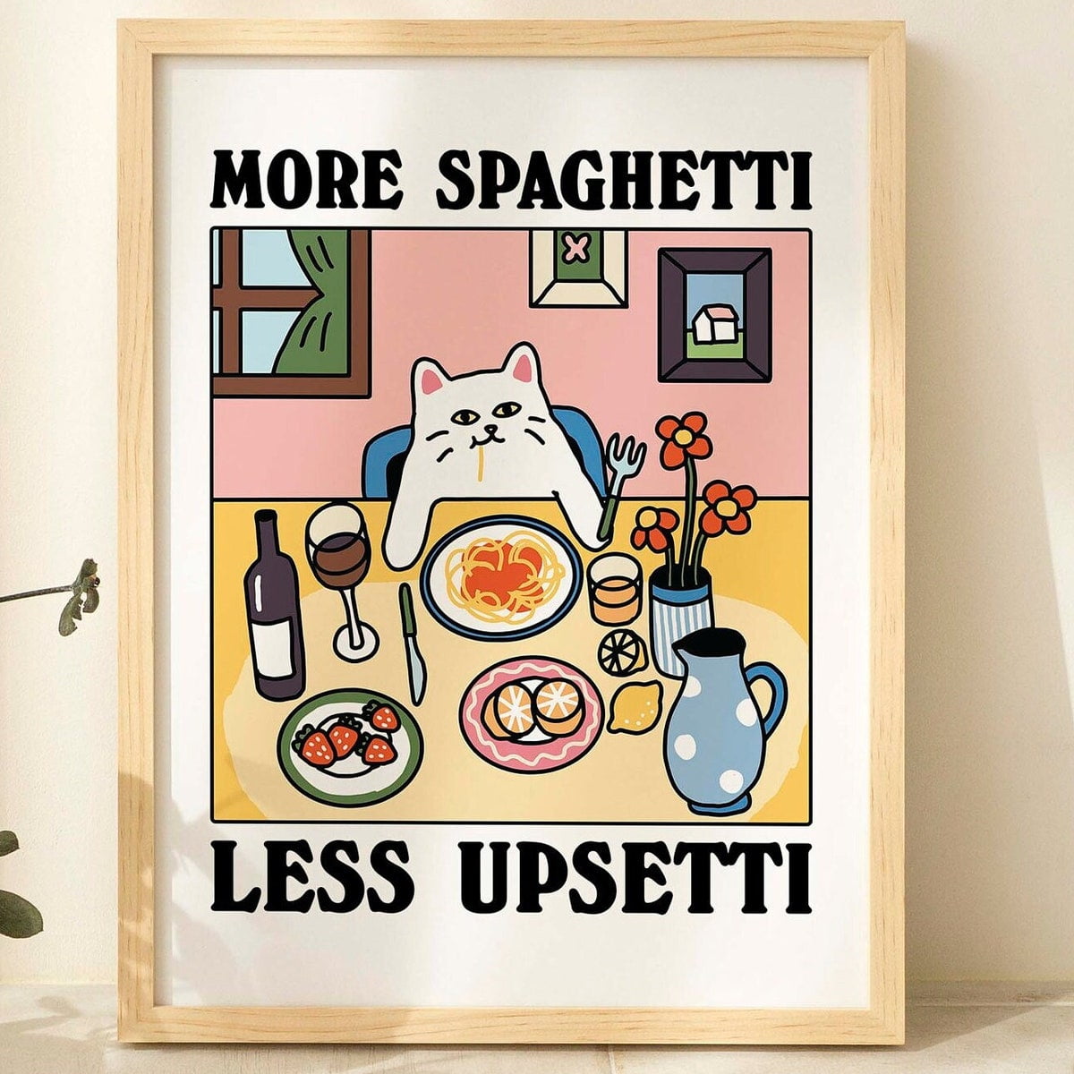 Poster More Spaghetti Less Regretti Cat Print, Retro Diner Poster ...
