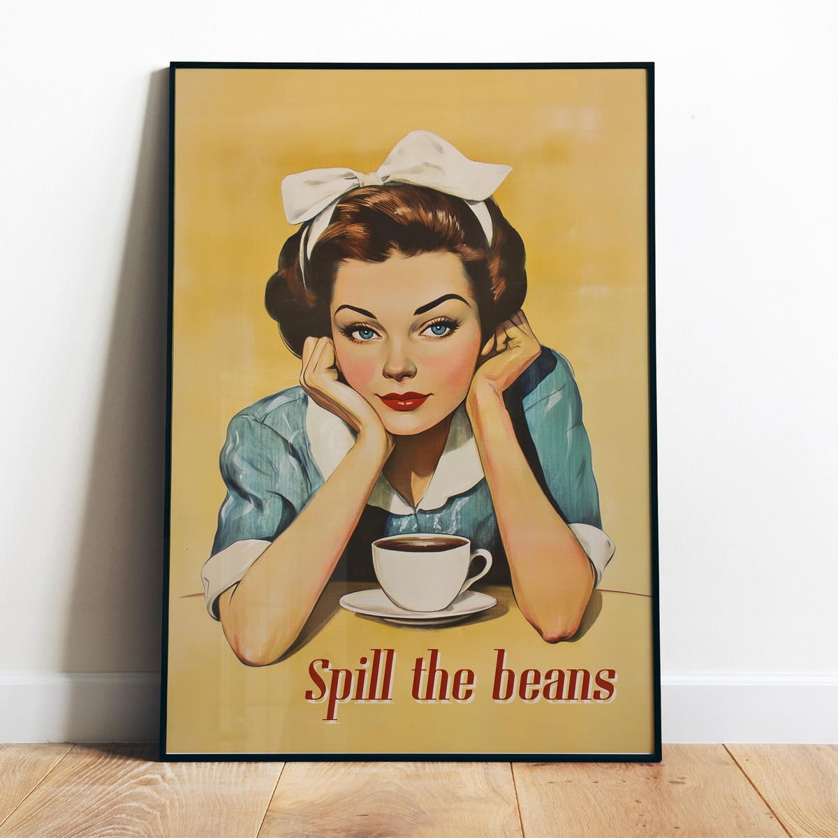 Poster Spill The Beans Art Print Funny Kitchen Wall Art Printable Retro ...