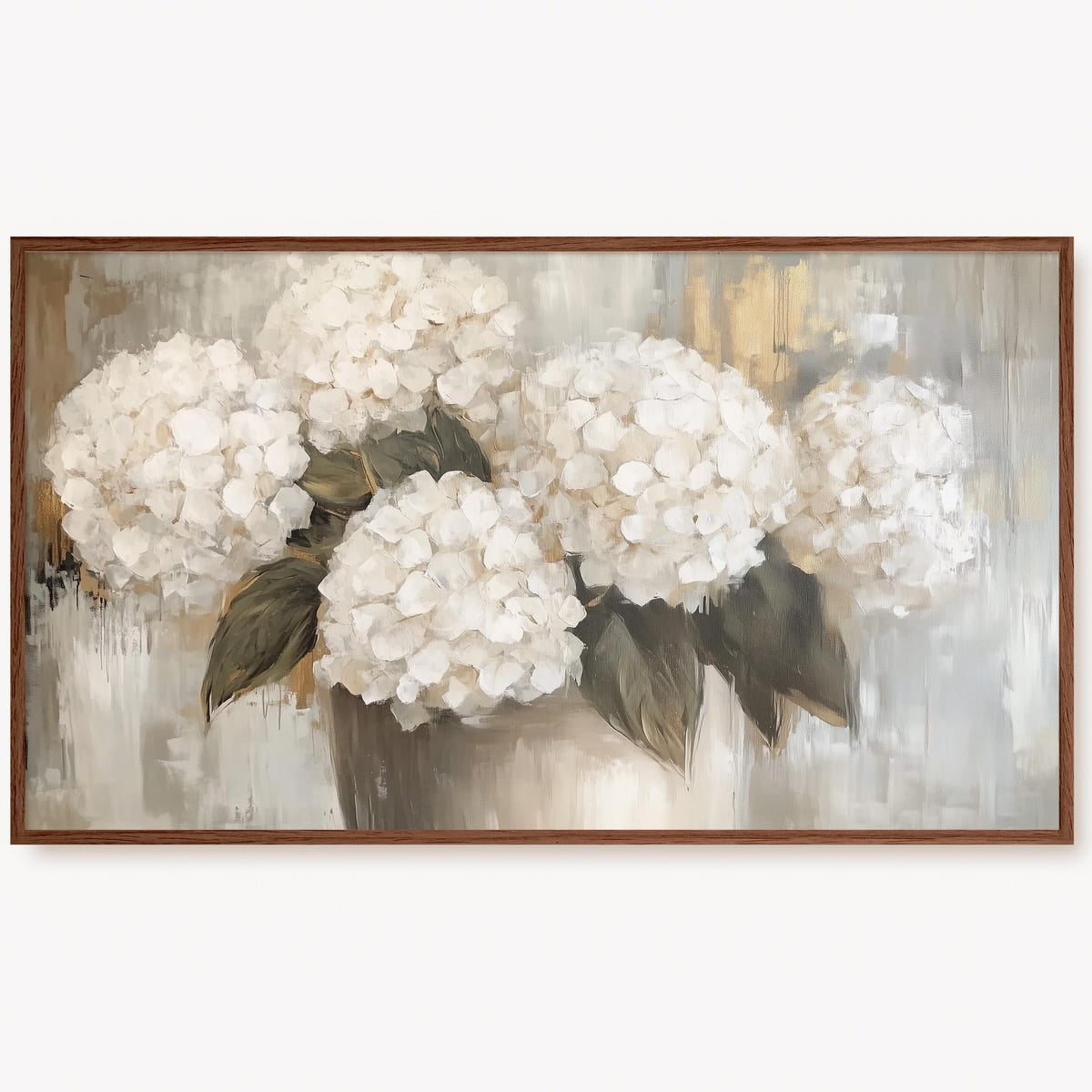 Poster Spring Frame Tv Art White Hydrangea Oil Painting Digital ...