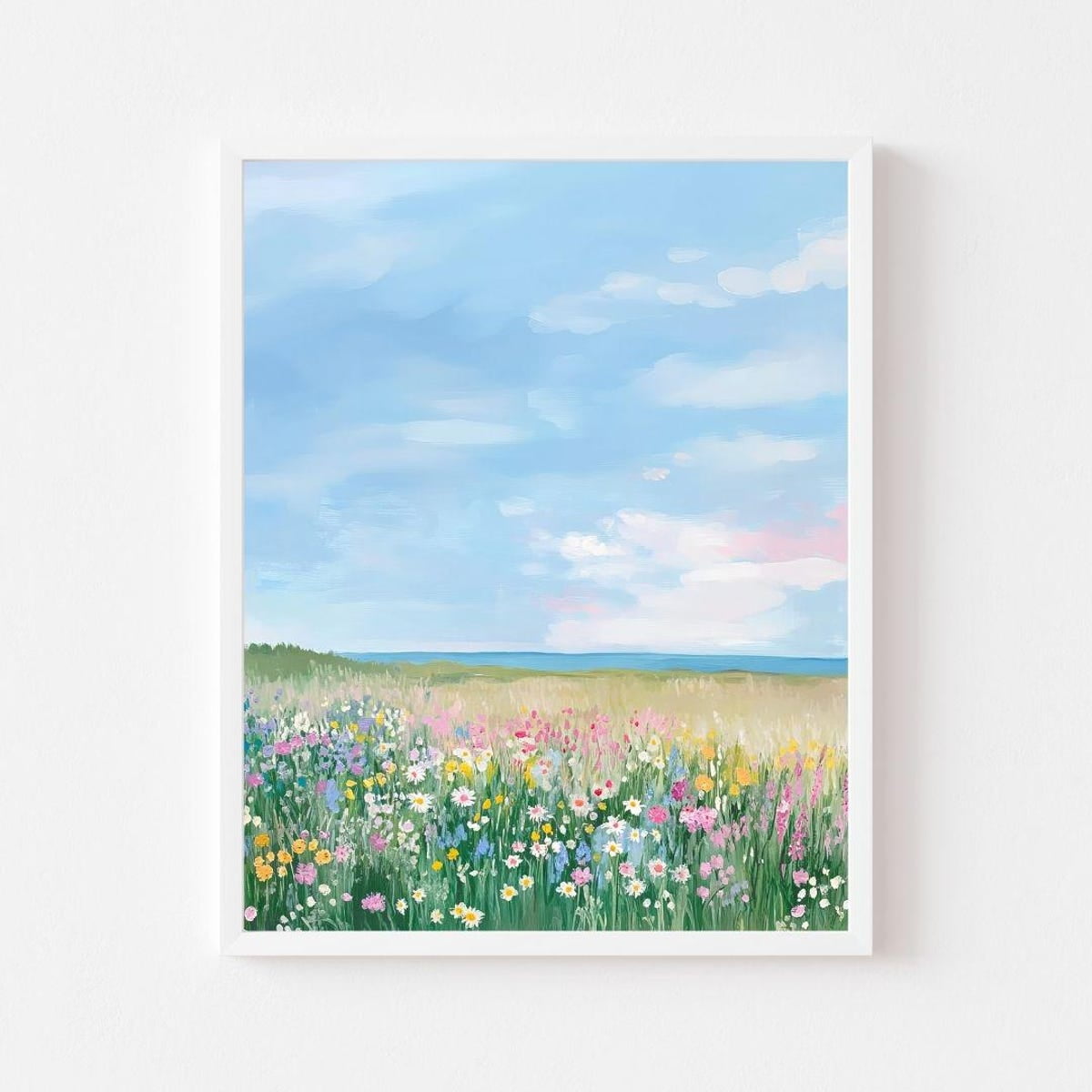 Poster Spring Wildflower Landscape Painting | Pastel Meadow Wall Art ...