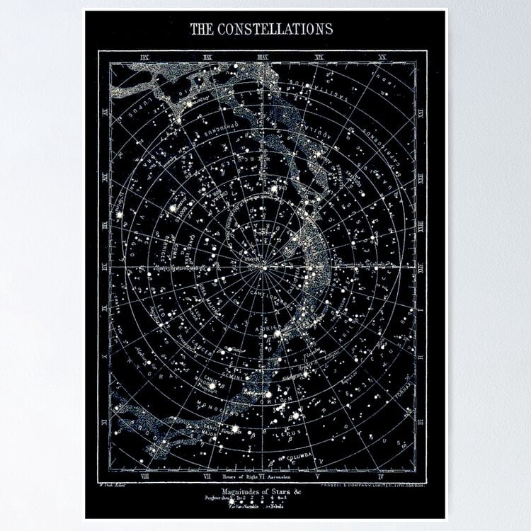 Poster Star Constellations : Vintage 1900 Galaxy Chart Map Poster No ...