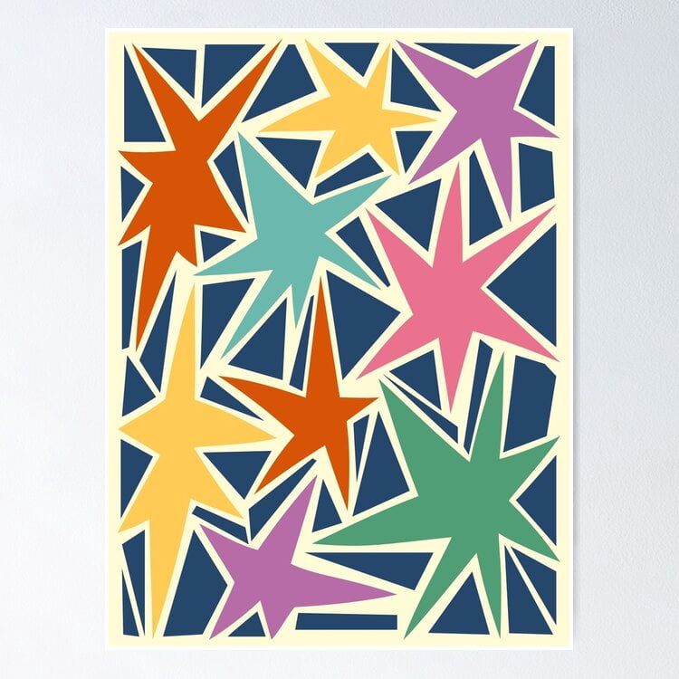 Poster Stars art print, Colorful abstract art, Indie decor, Retro print ...