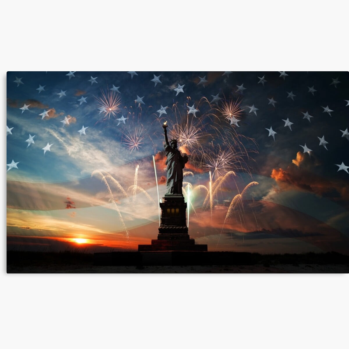 Poster Statue Of Liberty With The Flag Of Usa - No Framed, Vintage Wall ...