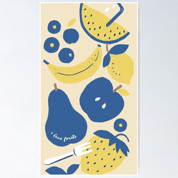 Poster Summer Fruit Print, Minimalist Fruit Art, Mid Century modern art ...