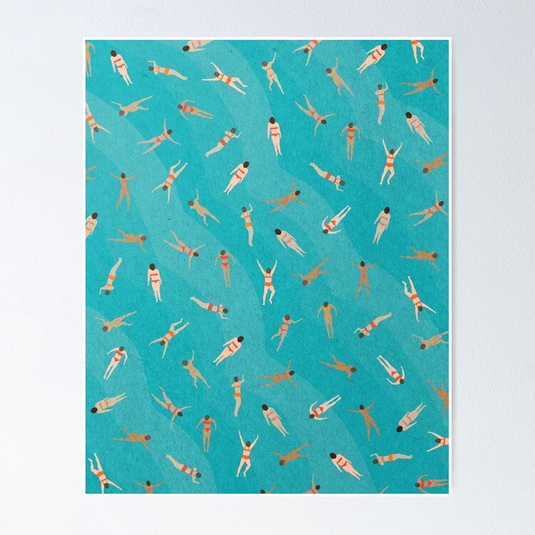 Poster Summer Swimmers Illustration Poster No Framed, 12x18 - Walmart.com