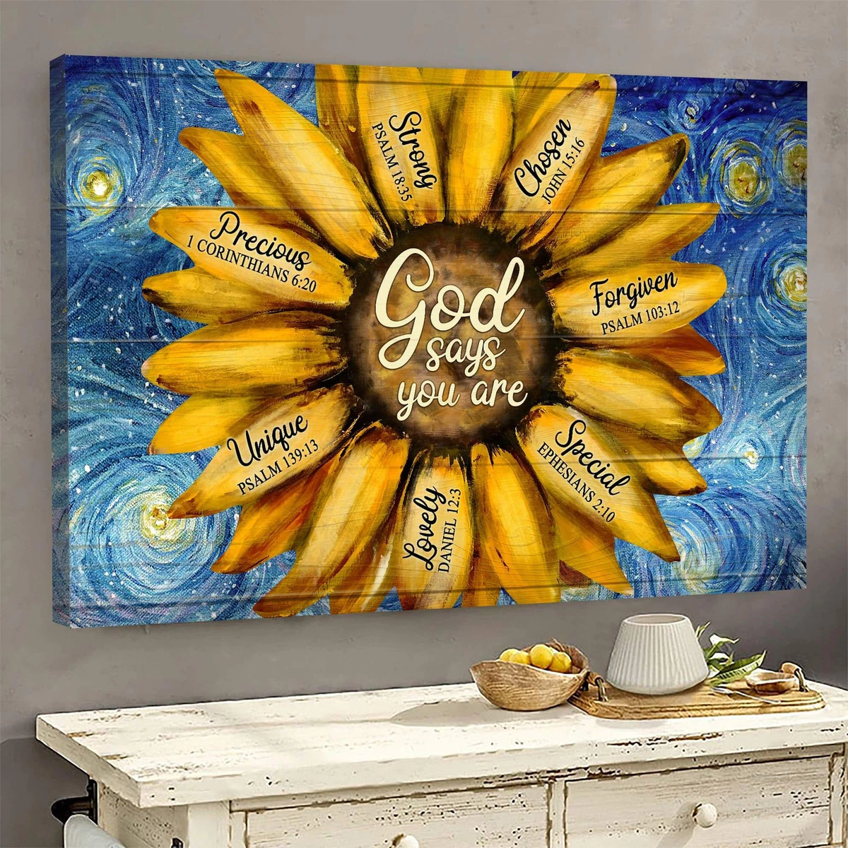 Poster Sunflower And Night Sky - God Says You Are - Jesus Landscape, P ...