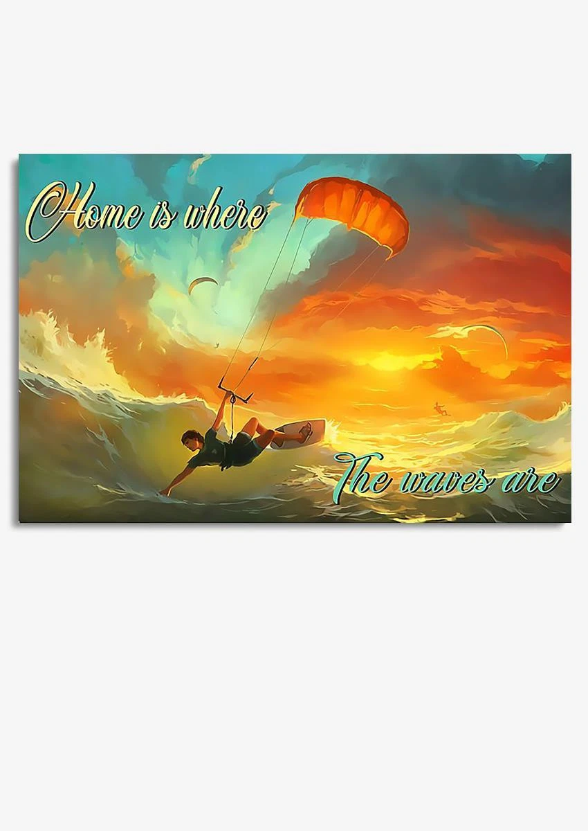 Poster Surfing Home Is Where The Waves Are Adventure Girl Surfing Wall ...