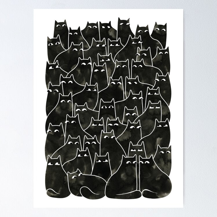 Poster Suspicious Cats - No Framed, Vintage Wall Art, Trendy Retro ...