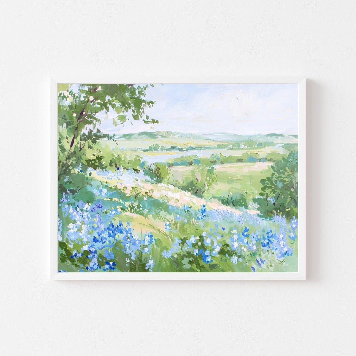 Poster Texas Bluebonnet Field Painting | Blue Wildflower Wall Art Print | Colorful Floral ...