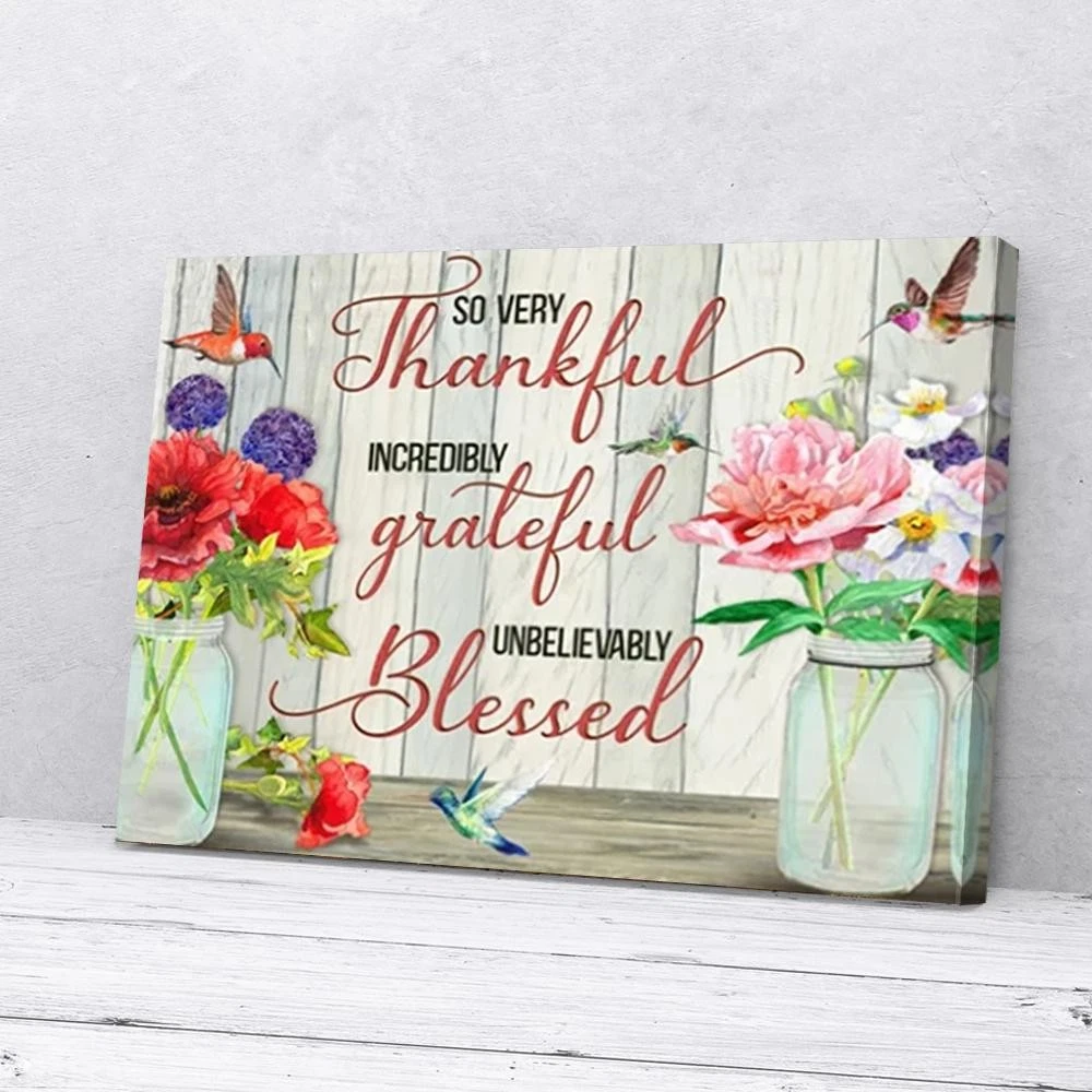 Poster Thankful Grateful Blessed Flowers Bicycle Hummingbird- UNFRAMED ...