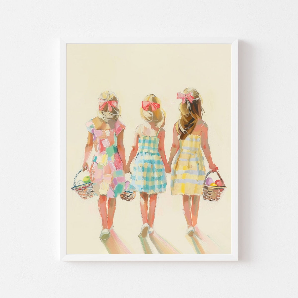 Poster Three Girls And Easter Baskets Painting | Spring Girl'S Room ...