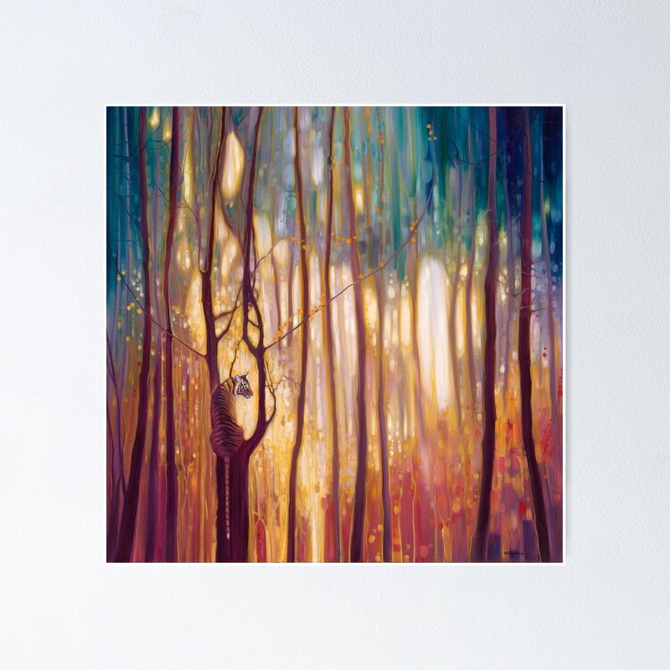 Poster Tiger Tiger Burning Bright - A Tiger In A Glowing Forest Artwork ...