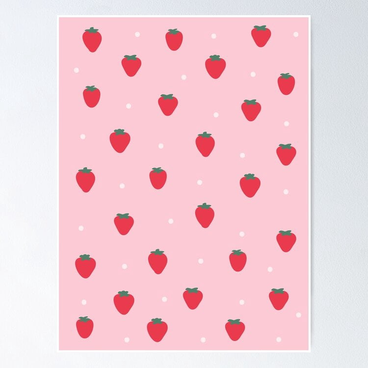 Poster Tiny strawberry, Cute pink pattern, Cottagecore aesthetic ...