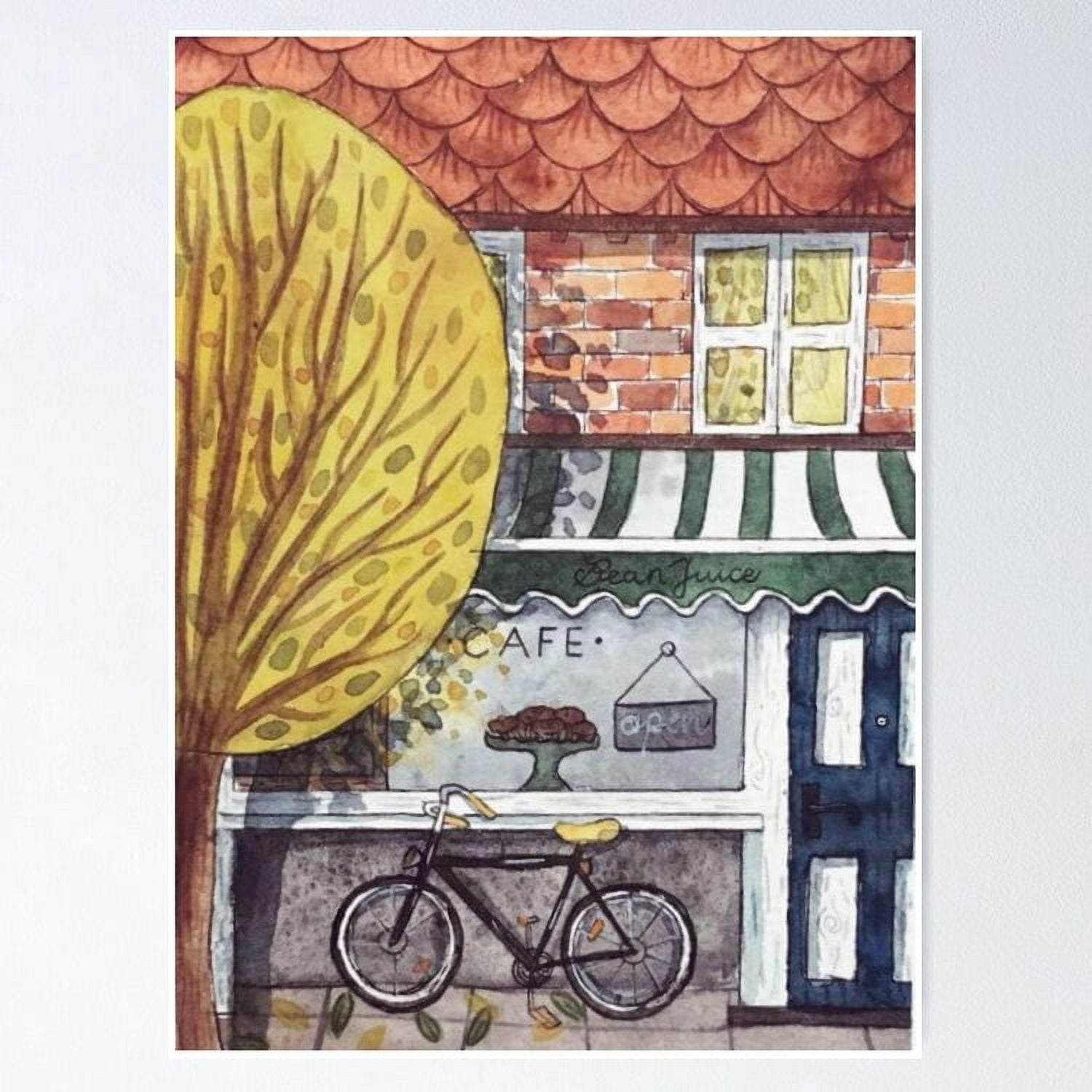 Poster Traditional watercolor cafe shop illustration - Unframed Poster ...