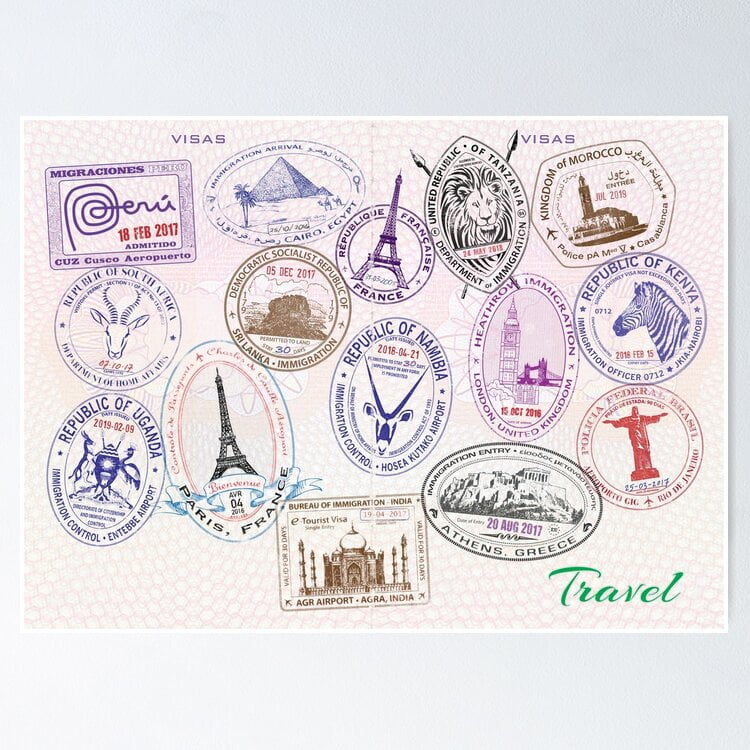 Poster Travel Passport Stamps - Extended Version - No Framed, Vintage ...