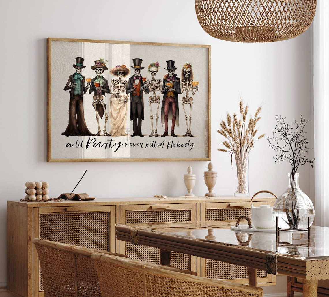 Poster, Trendy Spooky Posters, Skeletons Wall Art Fun Seasonal Party ...