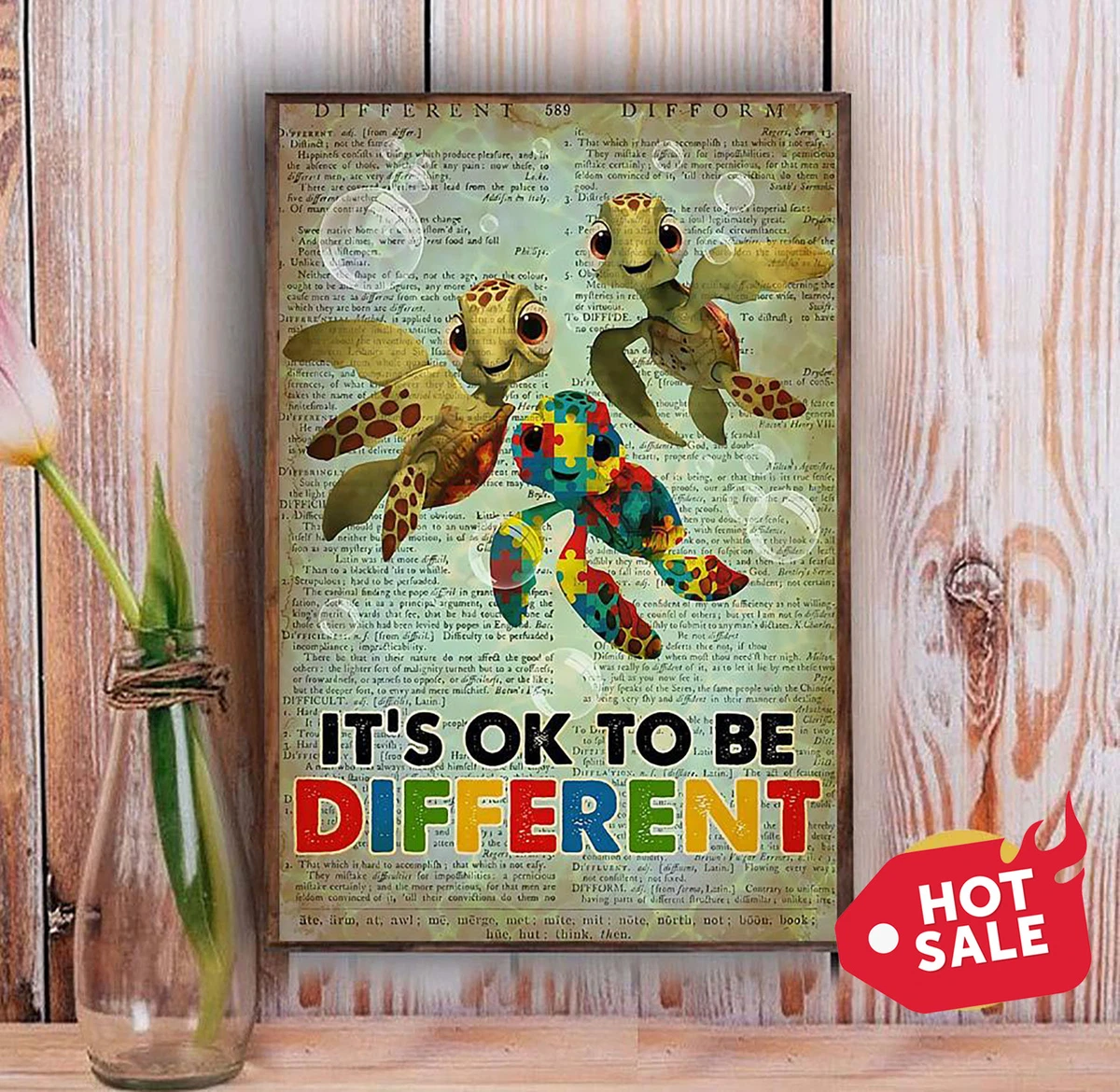 Poster Turtle Autism Its Ok To Be Different Wall Art, Unframed Prints ...
