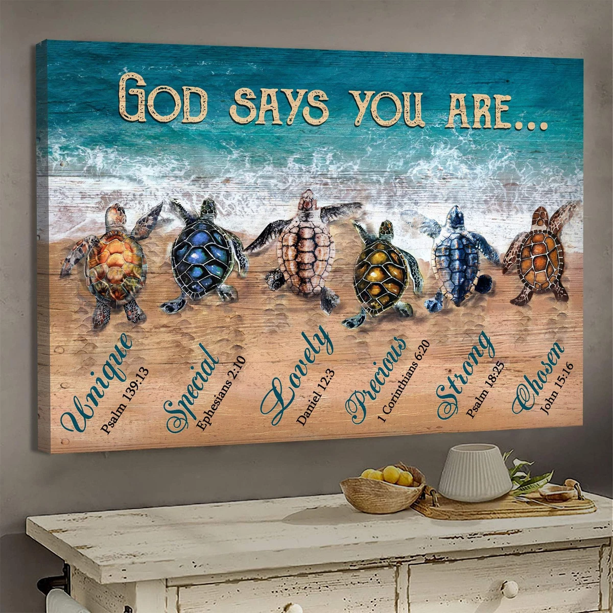 Poster Turtle To The Ocean - God Says You Are - Jesus Landscape, Print ...