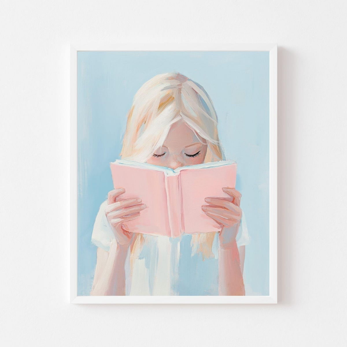 Poster Tween Girl Reading Pink Book Wall Art Print | Blue Book Lover ...
