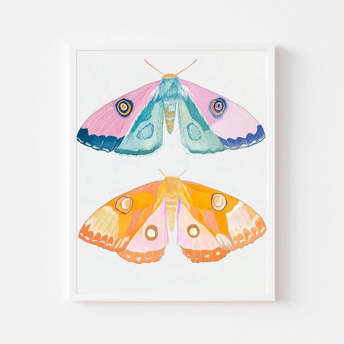 Poster Two Colorful Moths Painting | Vibrant Insect Wall Art Print ...