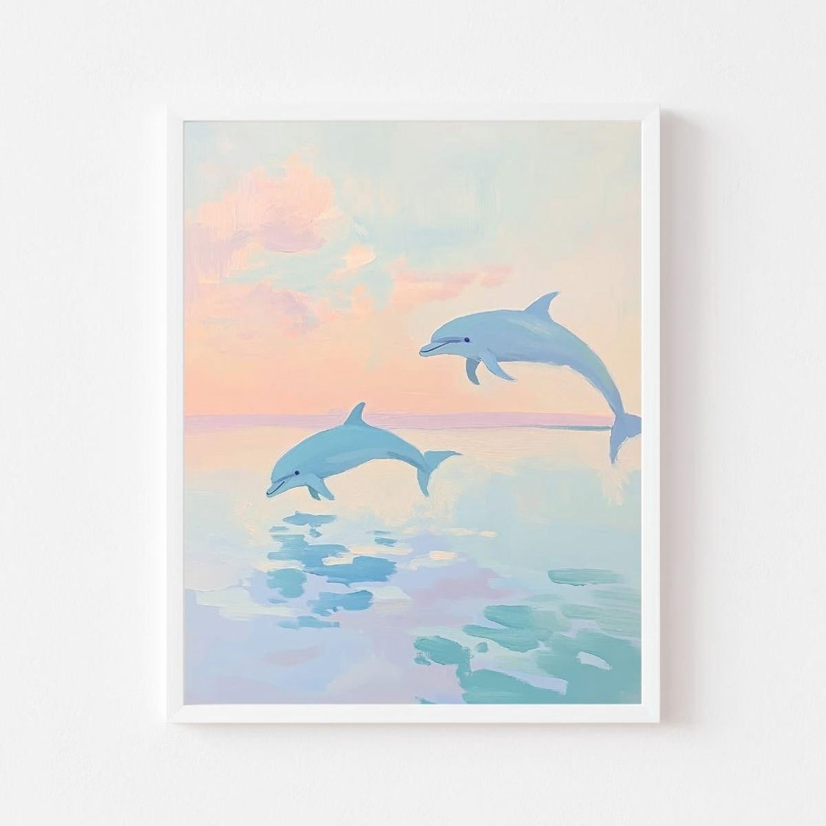 Poster Two Pastel Dolphins Swimming Painting | Colorful Animal Wall Art ...