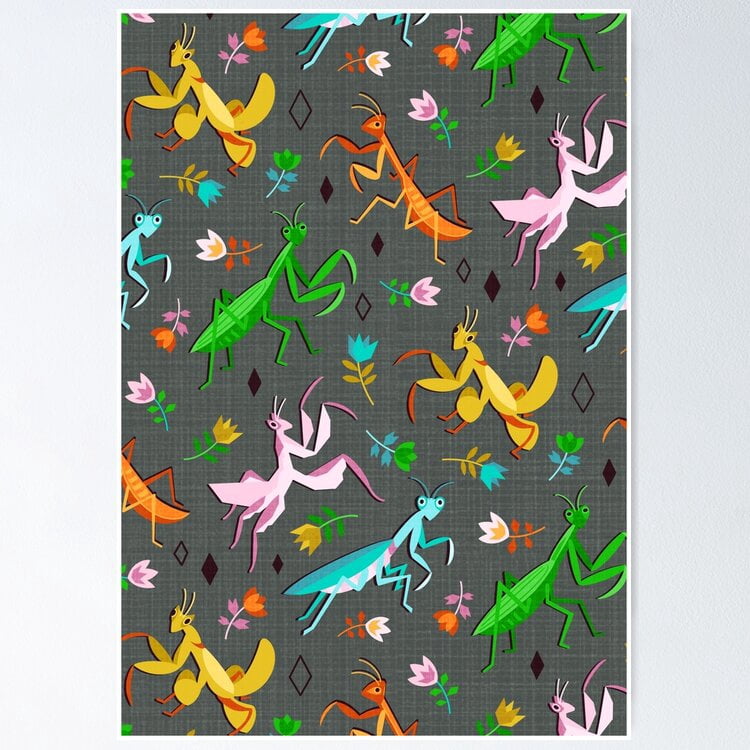Poster An Unordinary Array Of Praying Mantises - Grey Poster - No ...
