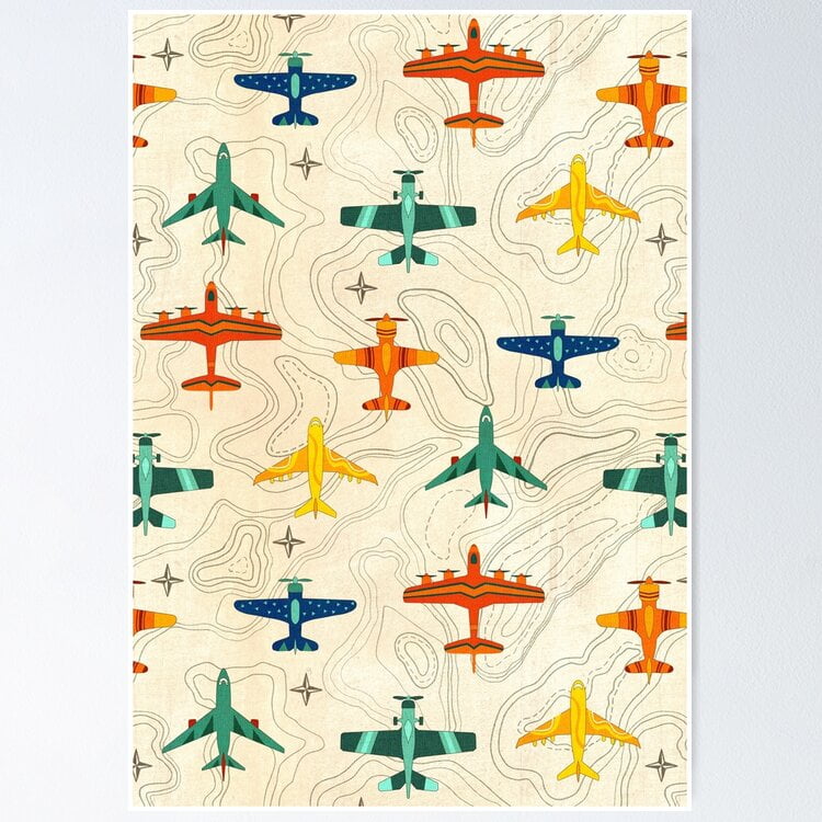 Poster Vintage Airplanes And Cartography Poster - No Framed, Vintage ...