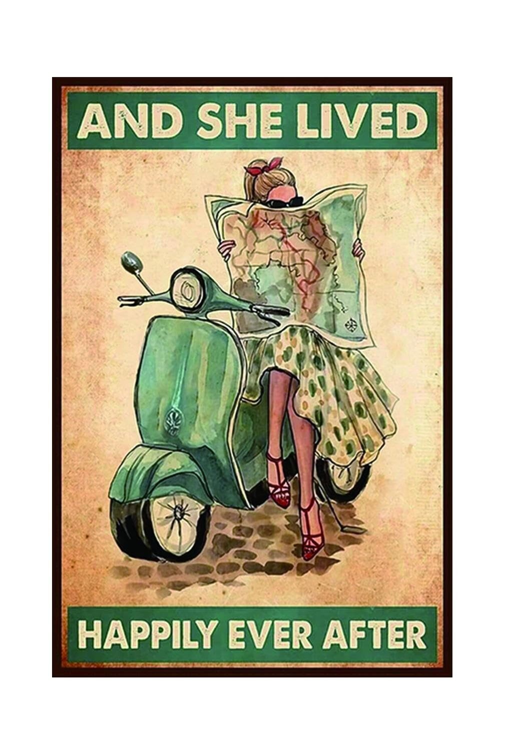 Poster Vintage Boho Wall Décor, She Lived Happily, Motivational ...