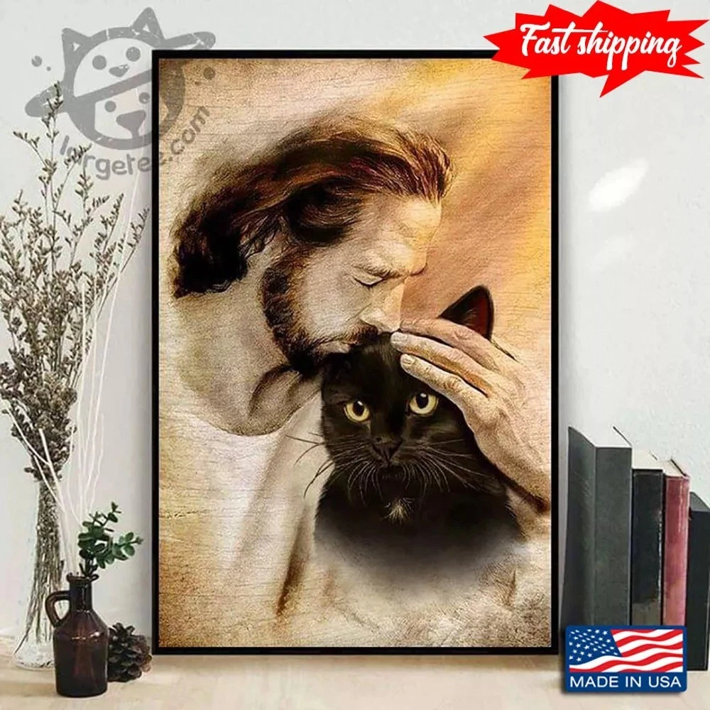 Poster Vintage Jesus Christ Kissing Cat- UNFRAMED Poster Prints, Wall ...