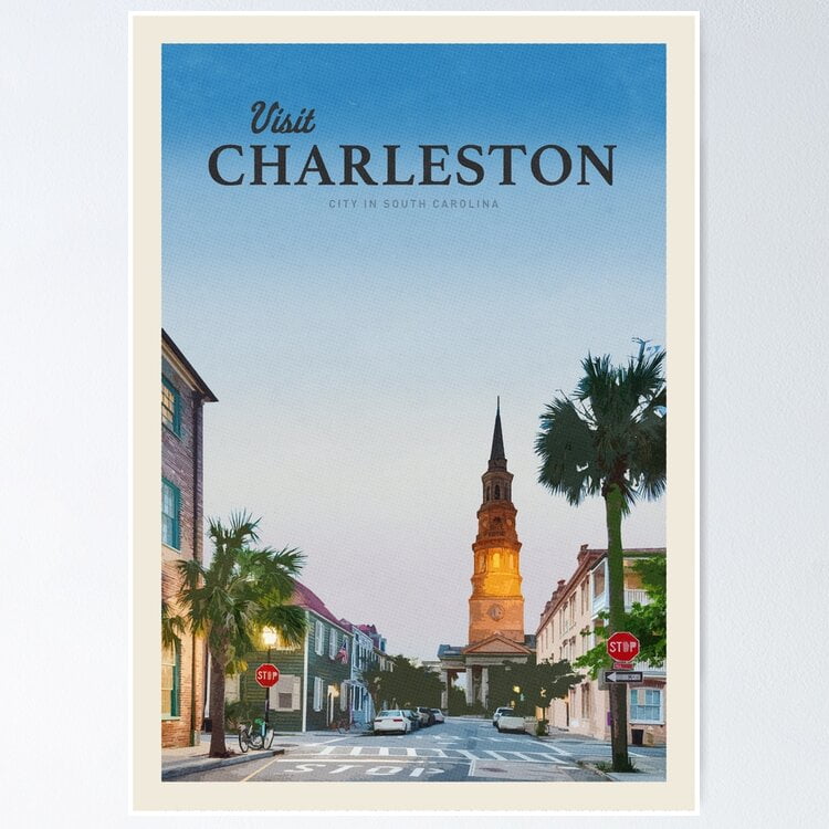 Poster Visit Charleston - No Framed, Vintage Wall Art, Trendy Retro ...