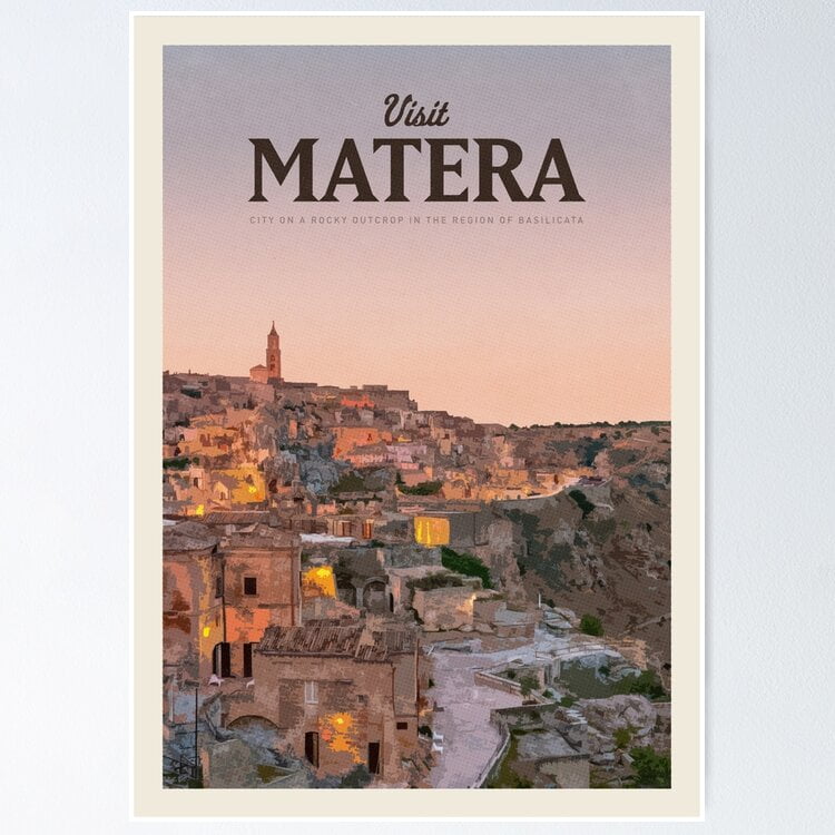Poster Visit Matera - No Framed, Vintage Wall Art, Trendy Retro Print ...