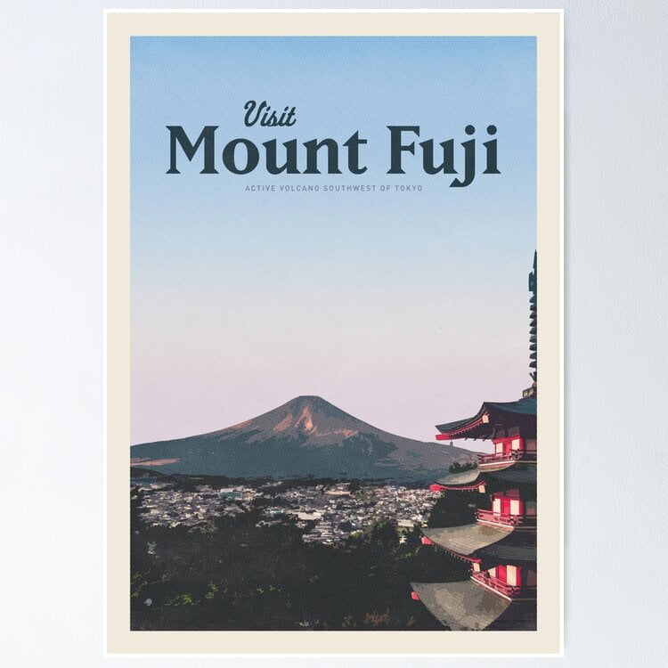 Poster Visit Mount Fuji - No Framed, Vintage Wall Art, Trendy Retro ...