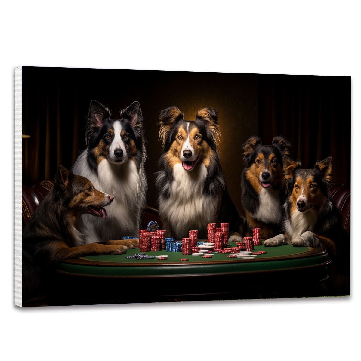 Poster Wall Art 12x8in - Dogs Playing Poker Poster - Shetland Sheepdog ...
