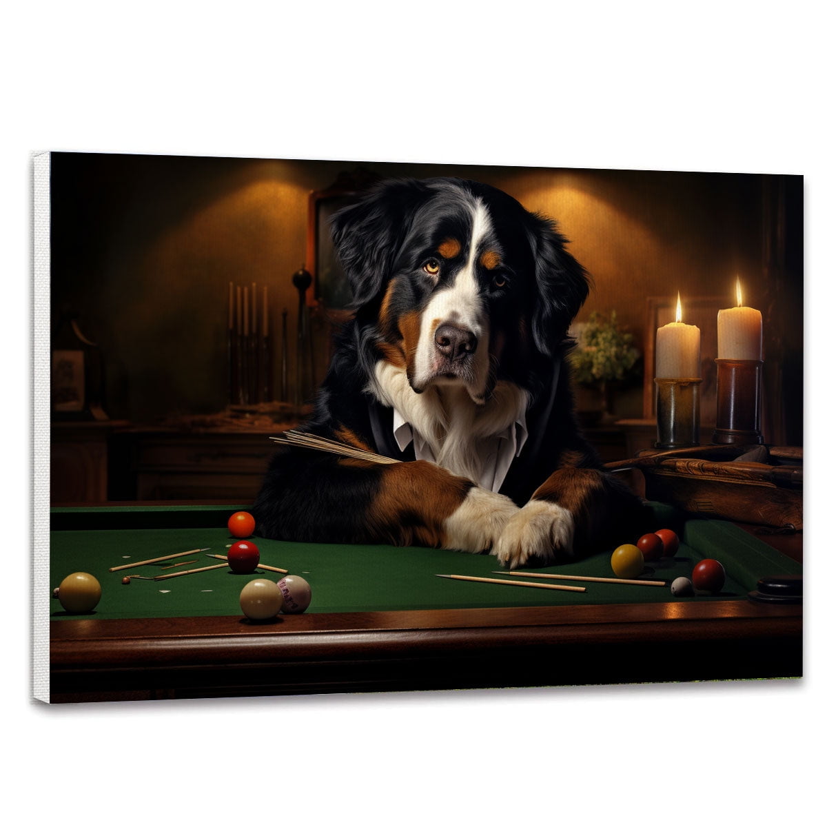 Poster Wall Art 12x8in Dogs Playing Pool Poster - Bernese Mountain Dog ...
