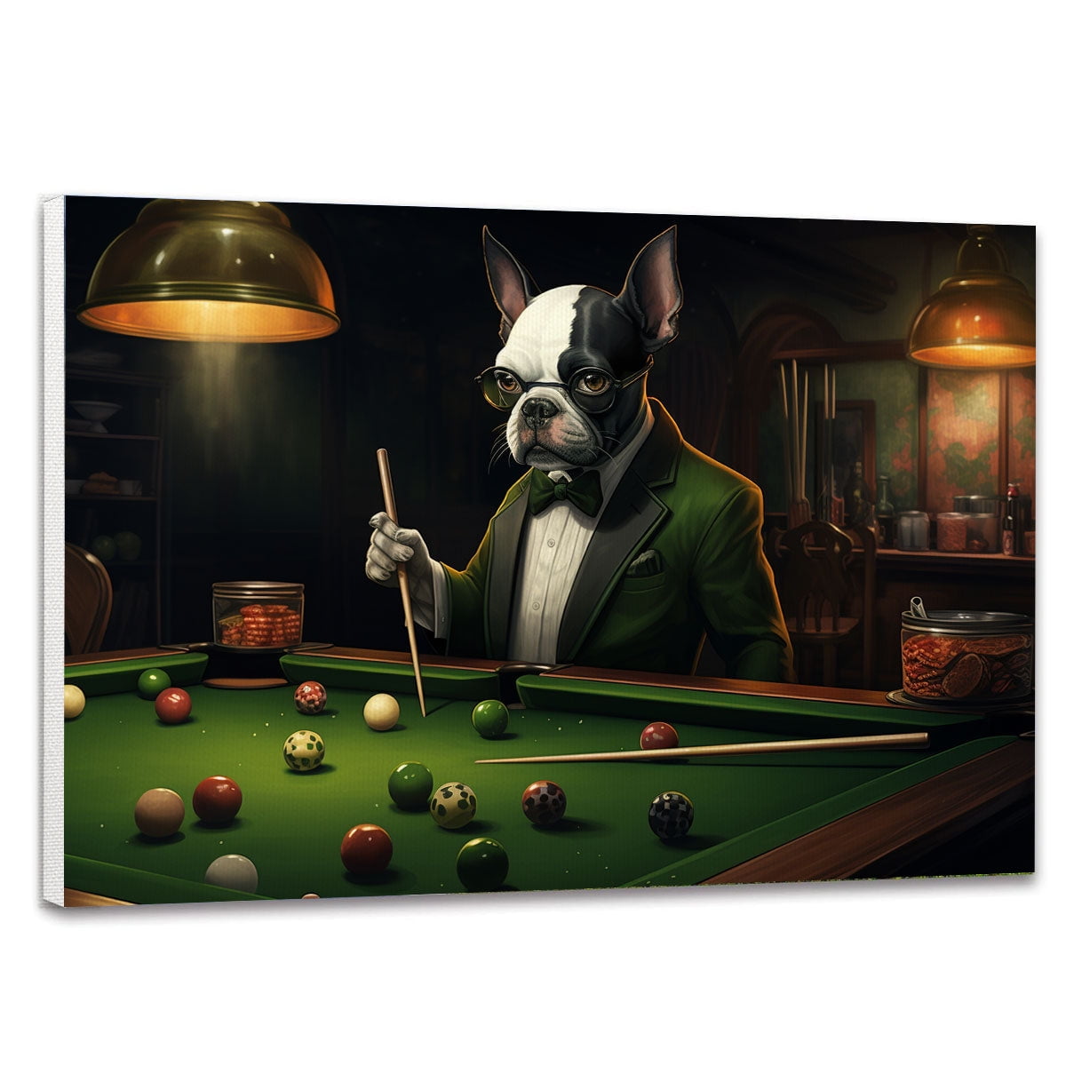 Poster Wall Art 12x8in Dogs Playing Pool Poster - Boston Terrier Dog ...