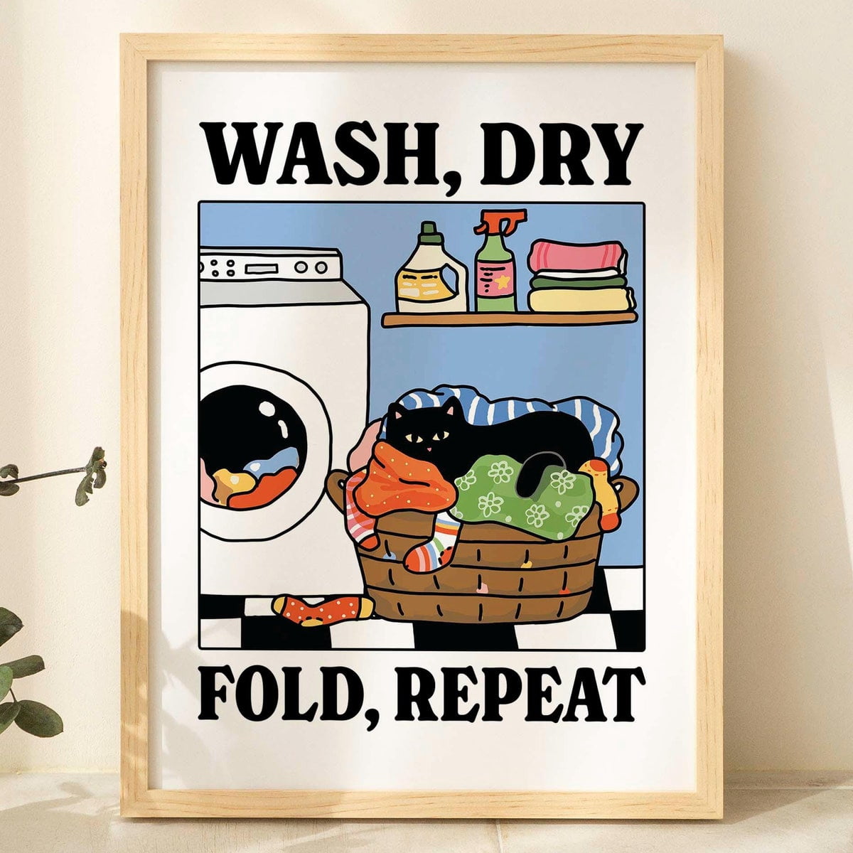 Poster Wash Dry Fold Repeat Cat Print, Cute Bathroom Poster, Wash Room ...