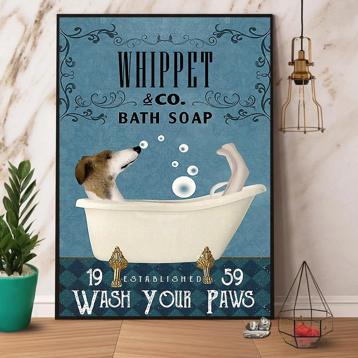 Poster Whippet & Co Bath Soap Wash Your Paws - UNFRAMED Poster Prints ...