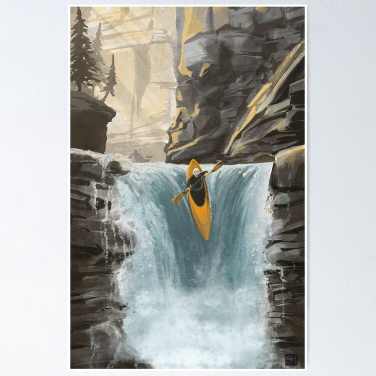 Poster White Water Kayaker - No Framed, Vintage Wall Art, Trendy Retro ...