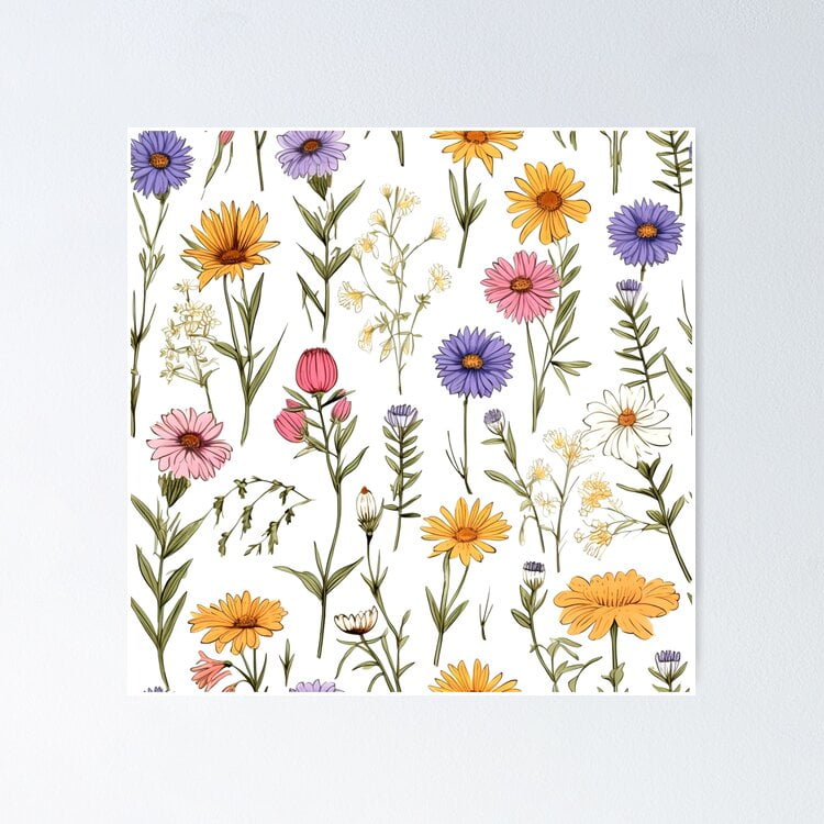 Poster Wildflowers - Cottagecore Spring Boho Flowers, Flower Pattern ...