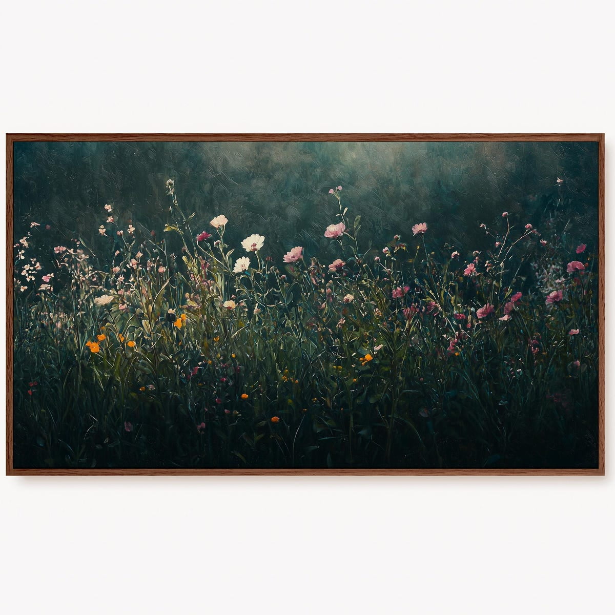 Poster Wildflowers Painting Frame Tv Art Antique Dark Green Flower ...
